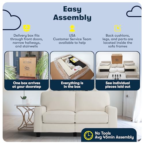 Serta Palisades 78" Track Arm Sofa, Easy Care Polyester, Soft Pillow Back, Pocket Coil Seat Cushions, Removable Covers, Loveseat or Couch for Small Spaces, Living Rooms or Bedrooms, Navy Blue