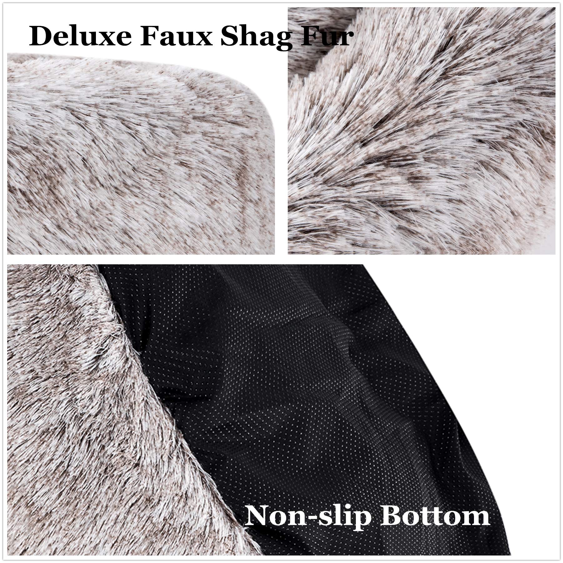 Coohom Oval Calming Donut Cuddler Dog Bed,Shag Faux Fur Cat Bed Washable Round Pillow Pet Bed(30"/36"/43") for Small Medium Dogs (L(30"x24"x8"),Light Brown)