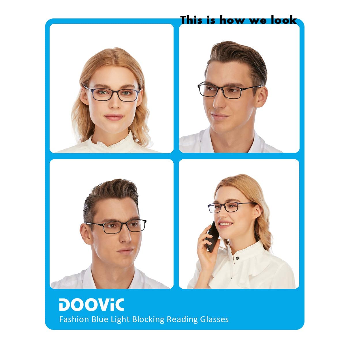 DOOViC Reading Glasses 4 Pack Blue Light Blocking Anti Eyestrain Flexible Lightweight Computer Readers for Men Women 1.75 Strength