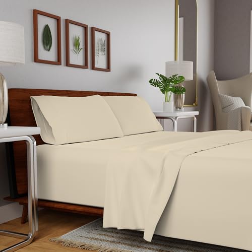 SUPREME ELEGANCE Organic 100% Cotton Percale Sheets Queen Light Ivory, 16" Deep Pocket Queen Sheets Set, Cooling Sheets, Crisp & Breathable, Queen Sheet Set Light Ivory