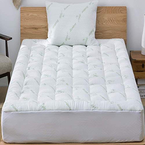 Ultra Soft Twin XL Size Mattress Topper - Viscose Made from Bamboo Pillow Top Mattress Pad for Back Pain Relief - Naturally Cooling for Hot Sleepers, Green