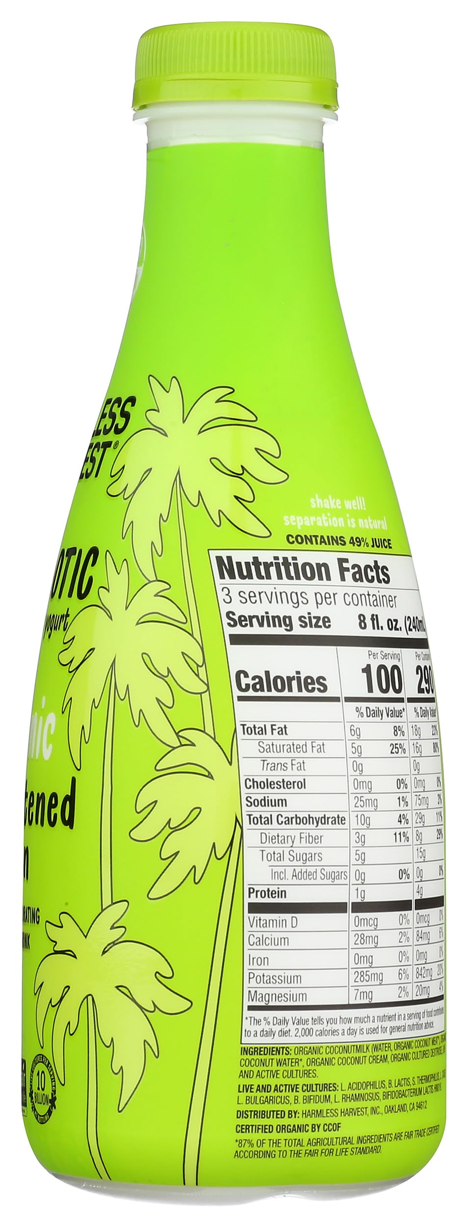 Harmless Harvest Dairy-Free Drinkable Yogurt - Unsweetened, 24 Fl Oz, 1.5 pound (pack of 1)
