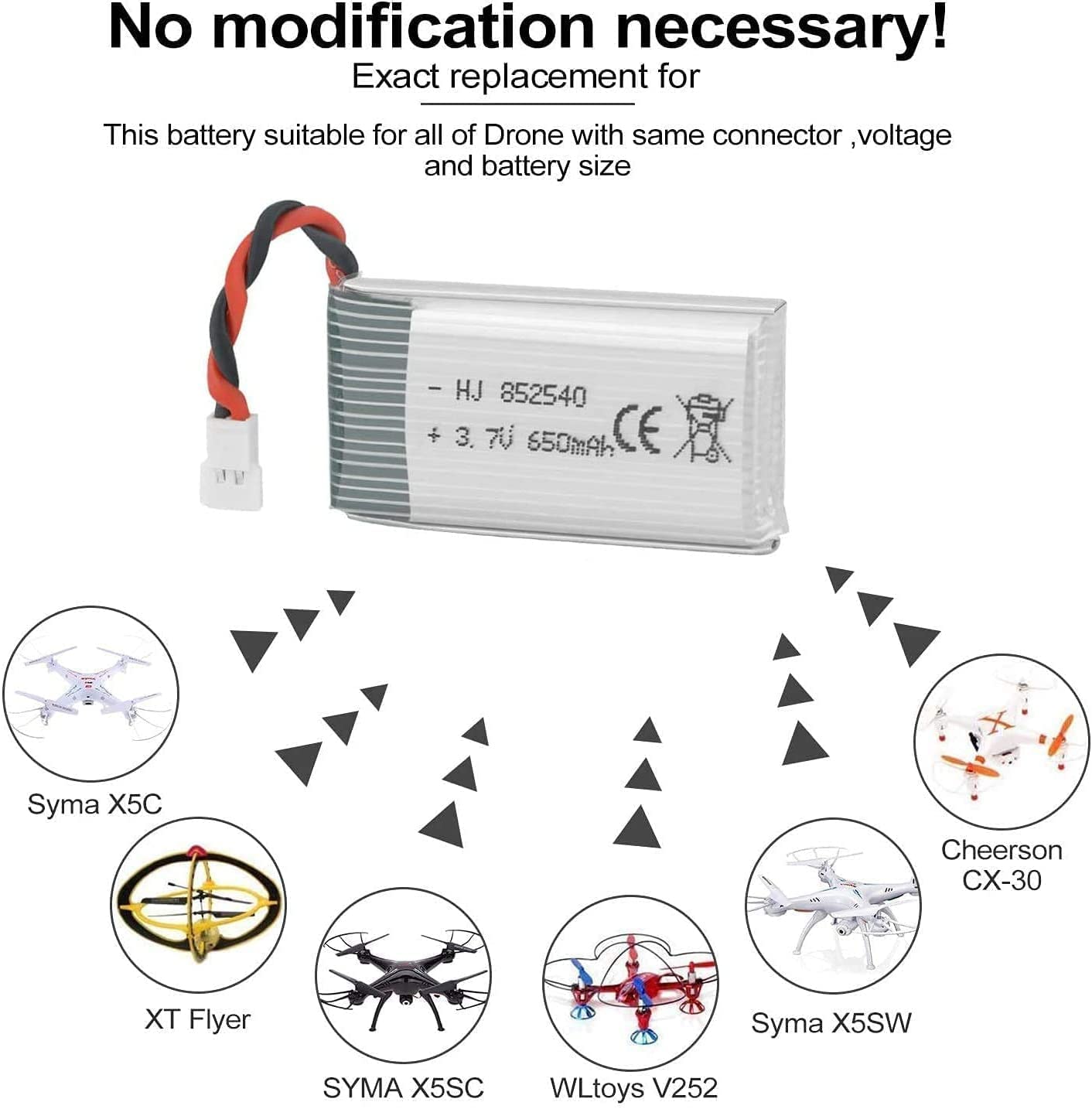 FPVERA 2PCS Drone Batteries 3.7V Lipo Battery USB Charger and 650mAh Lipo Battery with Battery Charger for SYMA X5 Serial UAV Drone Quadcopter Rechargeable Battery