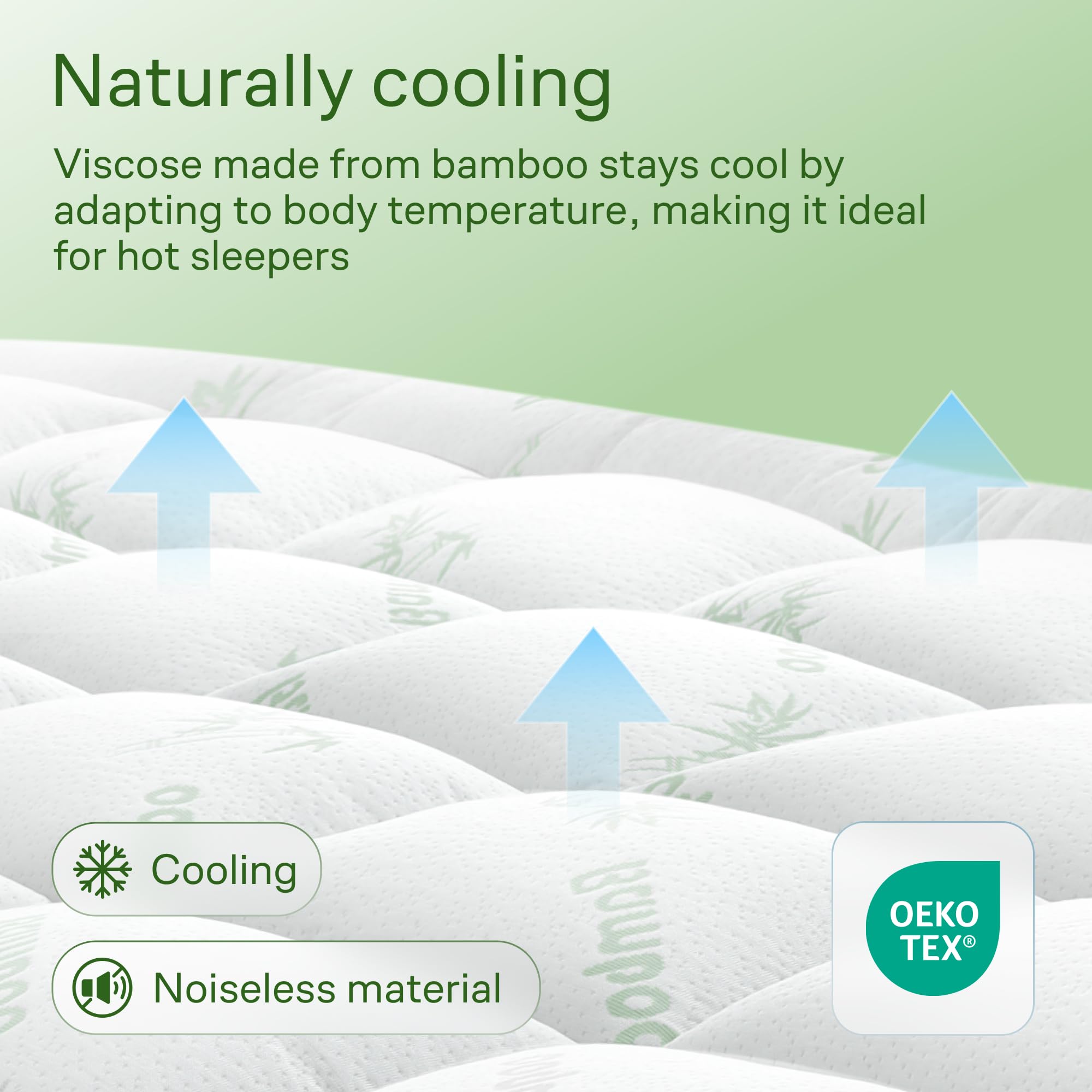 Ultra Soft Twin XL Size Mattress Topper - Viscose Made from Bamboo Pillow Top Mattress Pad for Back Pain Relief - Naturally Cooling for Hot Sleepers, Green