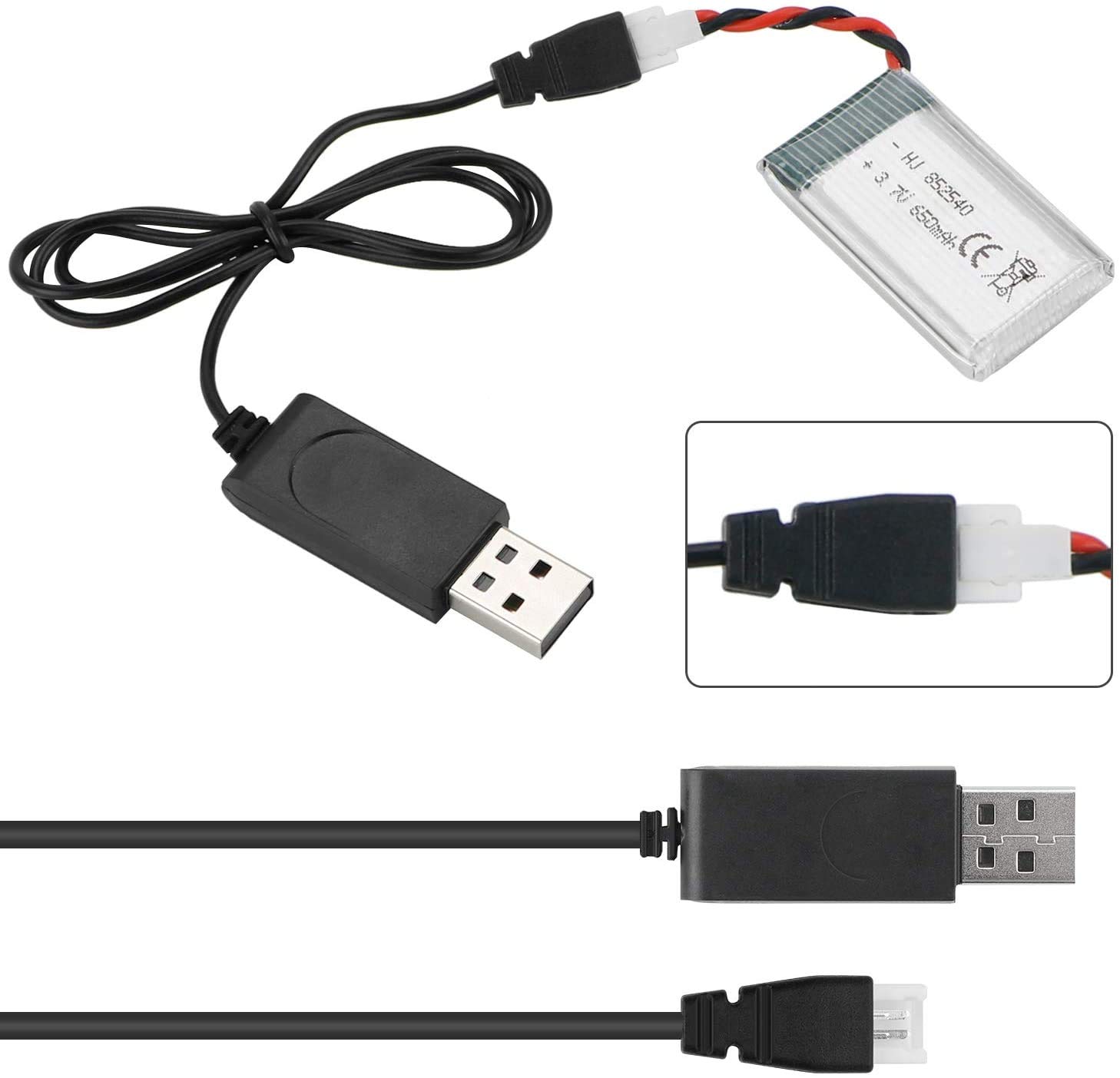 FPVERA 2PCS Drone Batteries 3.7V Lipo Battery USB Charger and 650mAh Lipo Battery with Battery Charger for SYMA X5 Serial UAV Drone Quadcopter Rechargeable Battery
