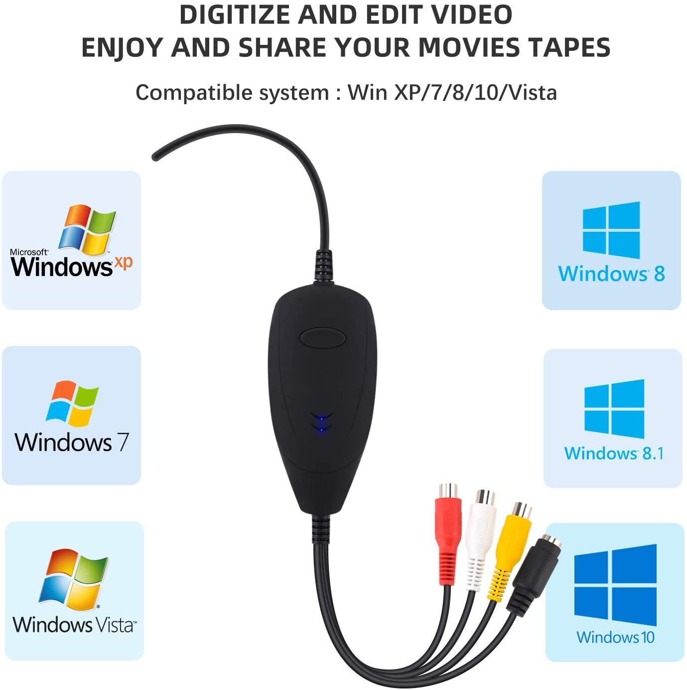 TCNEWCL Capture Card, USB Video Capture Card Devices, VCR VHS TV to DVD Converter, Edit and Digitize Analog Video for Windows Only