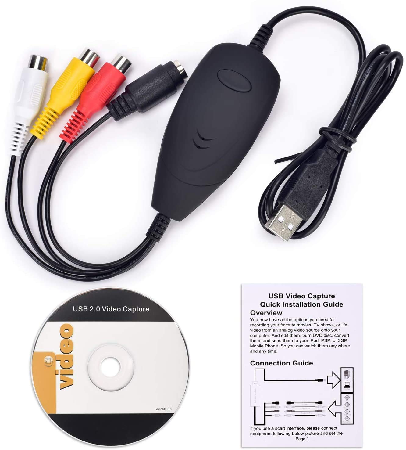 TCNEWCL Capture Card, USB Video Capture Card Devices, VCR VHS TV to DVD Converter, Edit and Digitize Analog Video for Windows Only