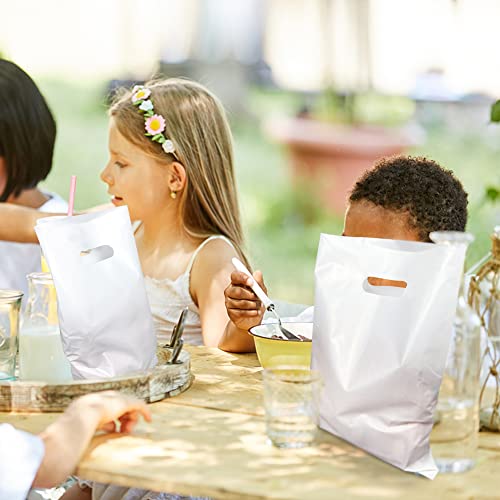 UiiWout 54PCS White Plastic Merchandise Bag with Die Cut Handle Birthday Party Favor Gifts Trade Show Shopping Candy Bag