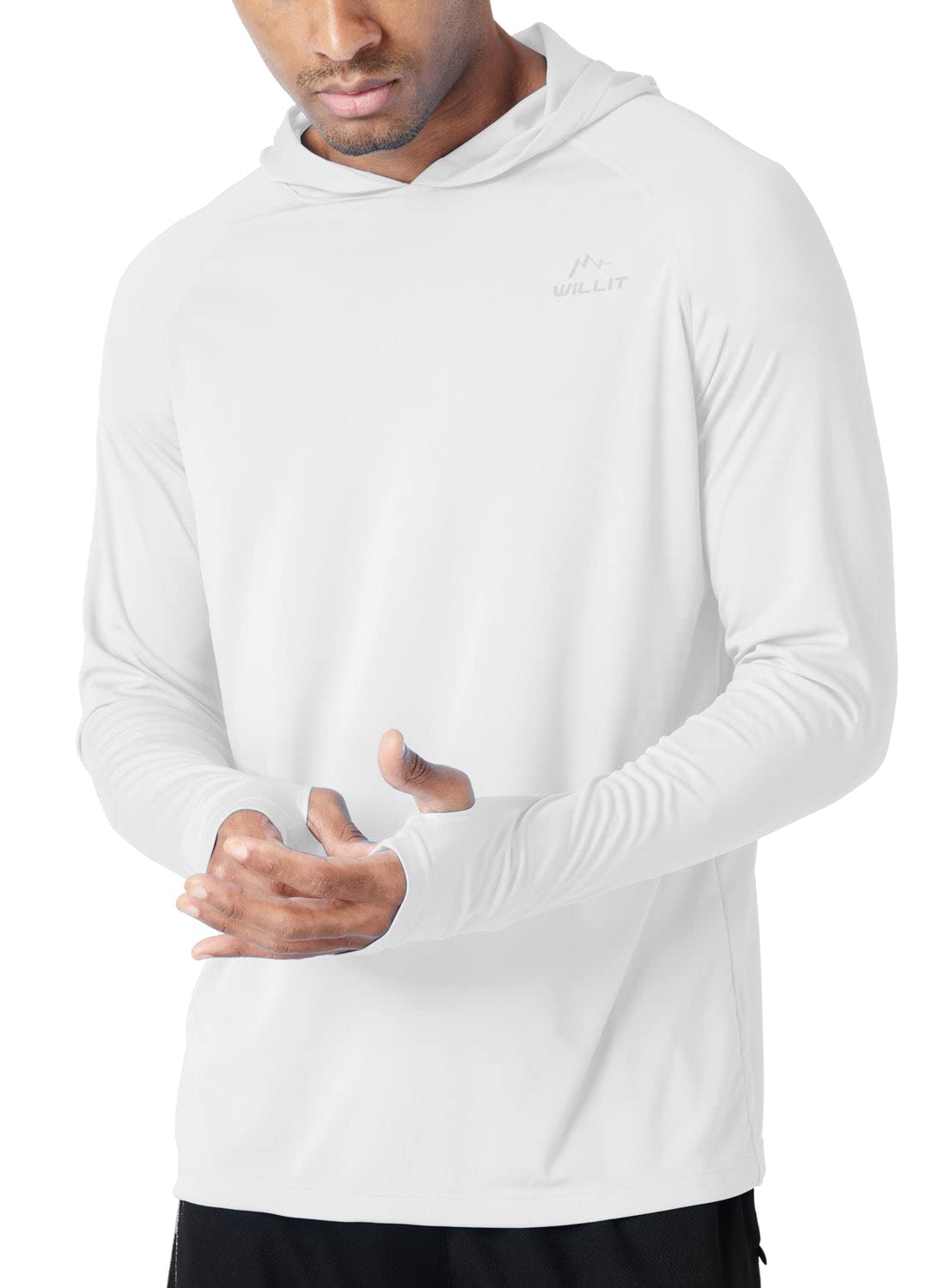 Willit Men's Sun Shirts UPF 50+ Rash Guard Long Sleeve Sun Protection Hoodie SPF UV Fishing Lightweight Athletic Running White M