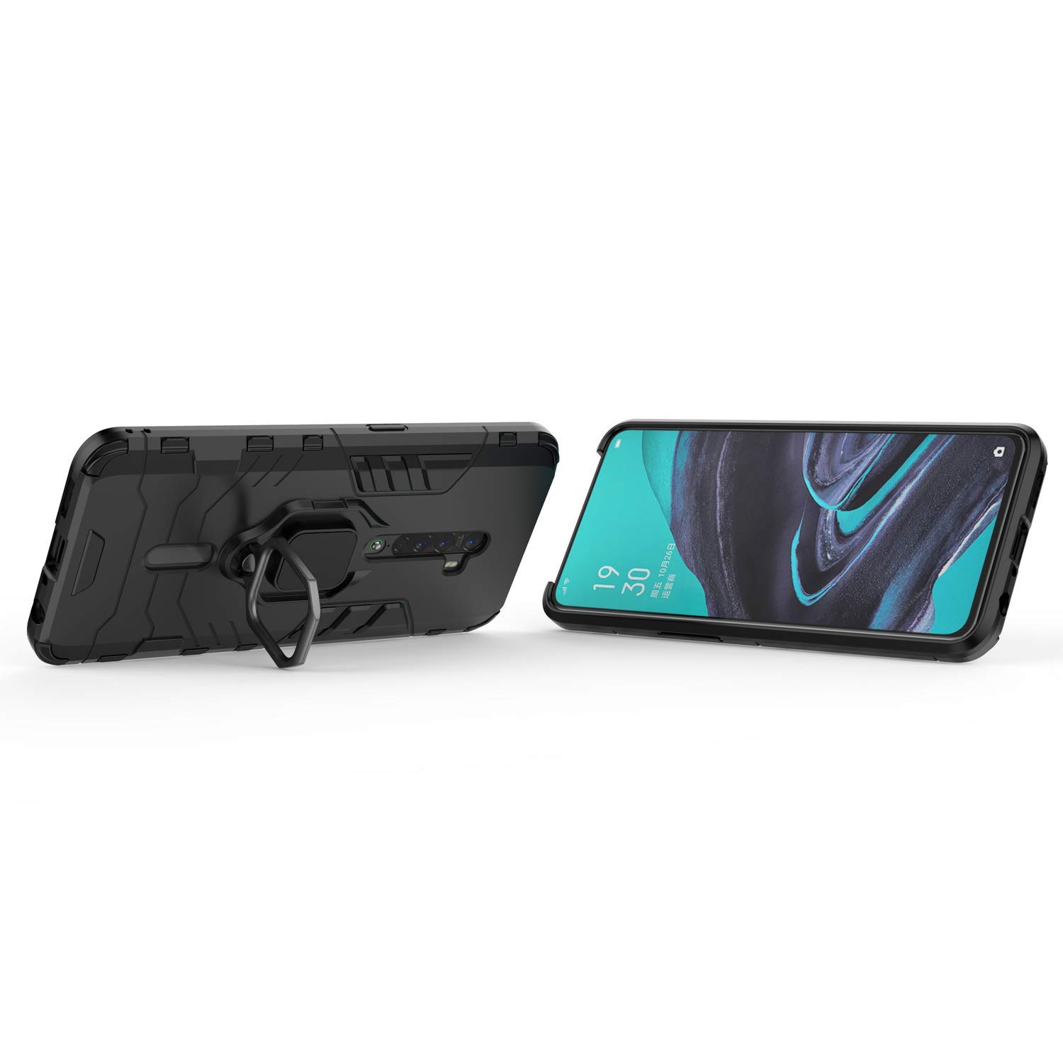 Case for Oppo Reno 2 PCKM00 PCKT00 / Reno2 Case Cover,360 Degree Rotating Ring Holder Kickstand with Magnetic Car Mount Black