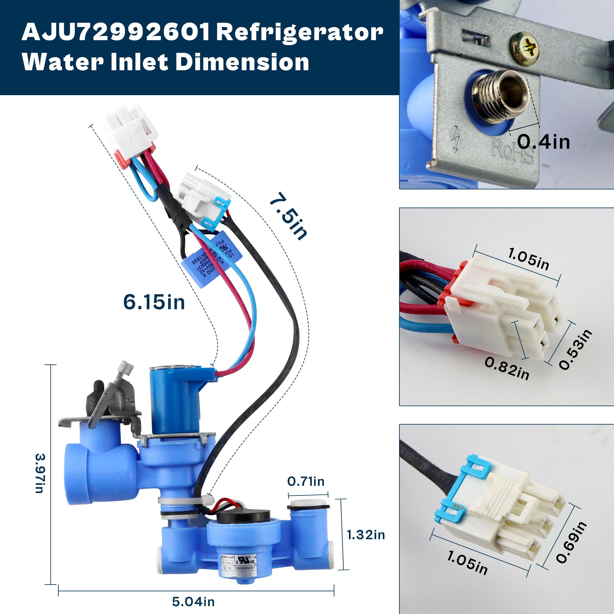 AJU72992601 Refrigerator Water Inlet Valve fit for LG fridge LFX LMX series,Replacement fit for Ken.more 795 series 79573055410 AP4671476 PS3533117 prime&swift