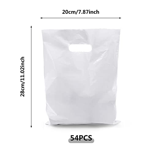 UiiWout 54PCS White Plastic Merchandise Bag with Die Cut Handle Birthday Party Favor Gifts Trade Show Shopping Candy Bag