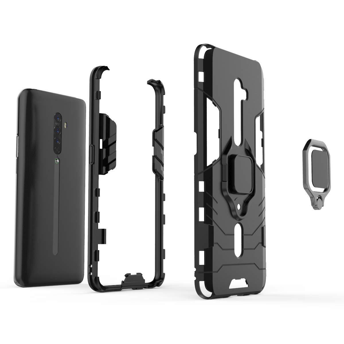 Case for Oppo Reno 2 PCKM00 PCKT00 / Reno2 Case Cover,360 Degree Rotating Ring Holder Kickstand with Magnetic Car Mount Black