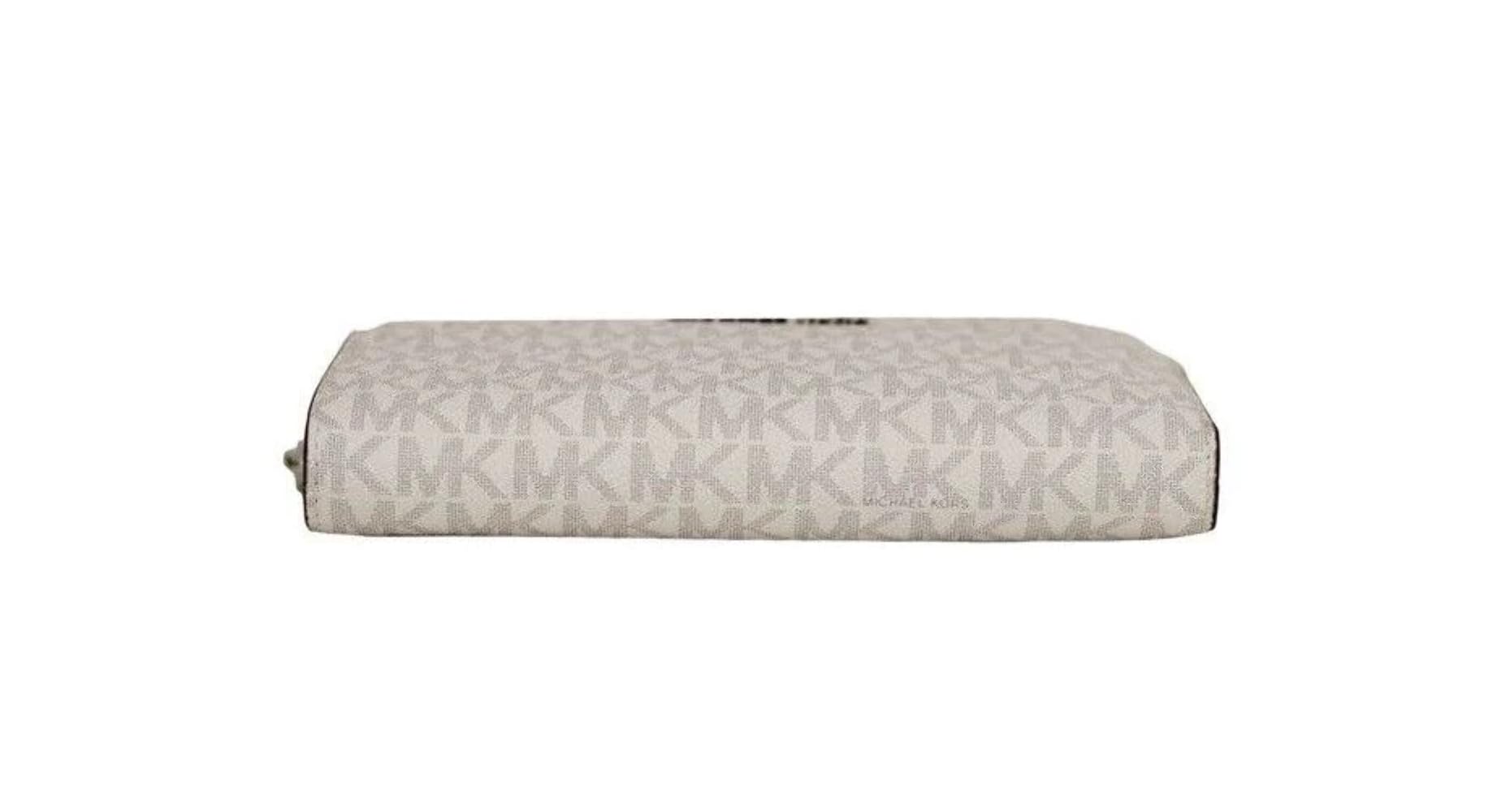 Michael Kors Jet Set Travel Double Zip PVC Signature Wristlet Wallet in Bright White, Medium