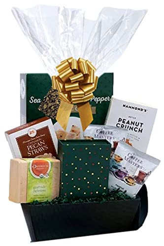 Gift Basket Making Kit, Do It Yourself, DIY Build Your Own Gift Basket, Matching Supplies, Market Tray. Cello Bag, Shredded Crinkle Paper, Ribbon Pull Bow (BLACK AND GOLD, SMALL)