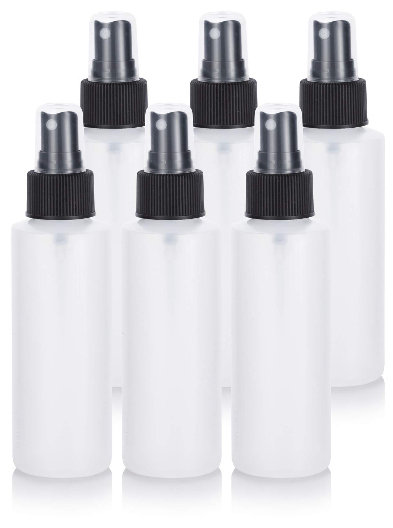 JUVITUS 4 oz Clear Natural Refillable Plastic Squeeze Bottle with Black Fine Mist Sprayer - (6 Pack)