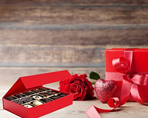 Purple Q Crafts 5 Pack Red Hard Gift Box with Magnetic Closure Lid 7" x 5" x 1.6" Rectangle Boxes For Gifts With Black Glossy Finish (5 Boxes)