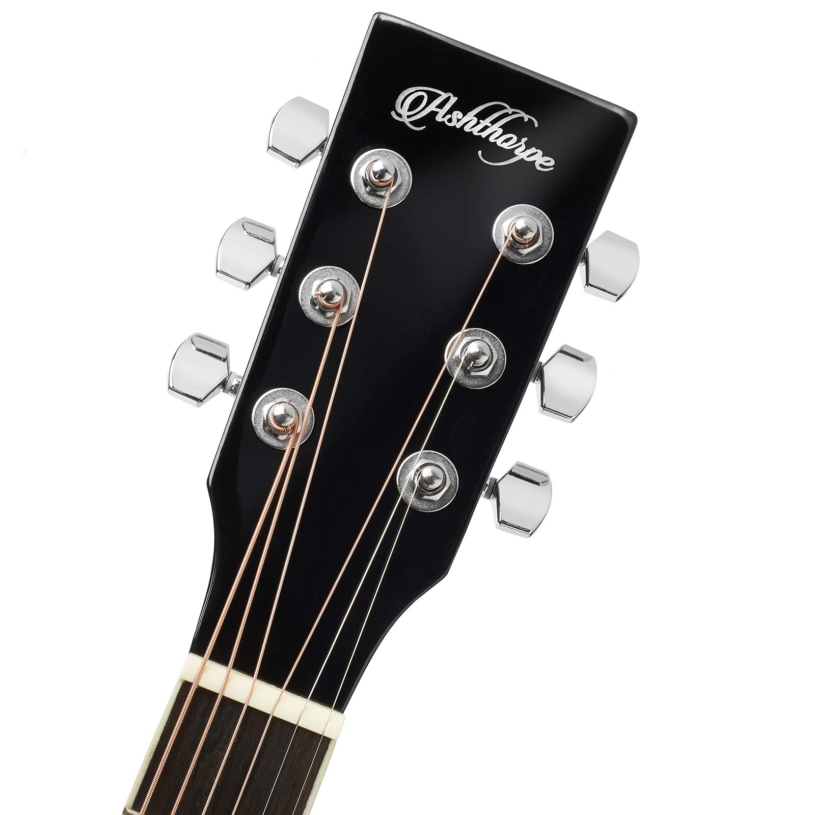Ashthorpe Full-Size Dreadnought Cutaway Acoustic-Electric Guitar Bundle - Premium Tonewoods - Black