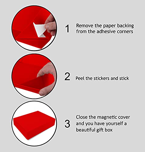 Purple Q Crafts 5 Pack Red Hard Gift Box with Magnetic Closure Lid 7" x 5" x 1.6" Rectangle Boxes For Gifts With Black Glossy Finish (5 Boxes)