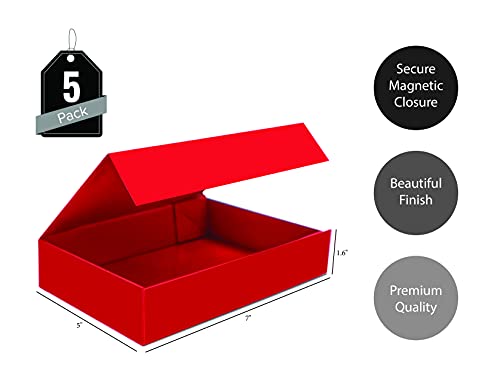 Purple Q Crafts 5 Pack Red Hard Gift Box with Magnetic Closure Lid 7" x 5" x 1.6" Rectangle Boxes For Gifts With Black Glossy Finish (5 Boxes)
