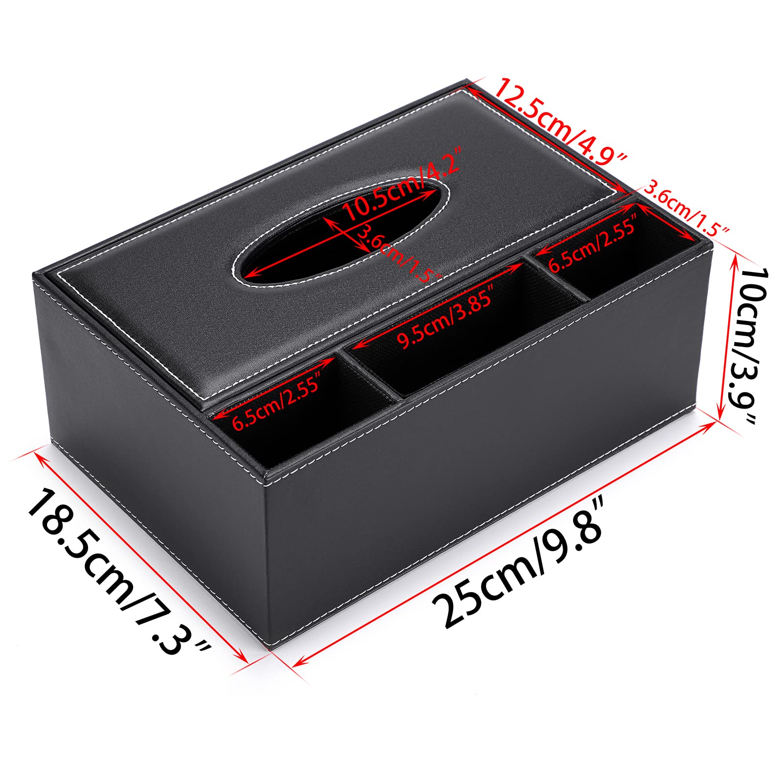 Sumnacon PU Leather Rectangular Tissue Box Cover - Multifunctional Tissue Box Holder with Stationery Remote Control Box, Decorative Tissue Pen Remote Organizer for Home/Office/Car/Restaurant, Black