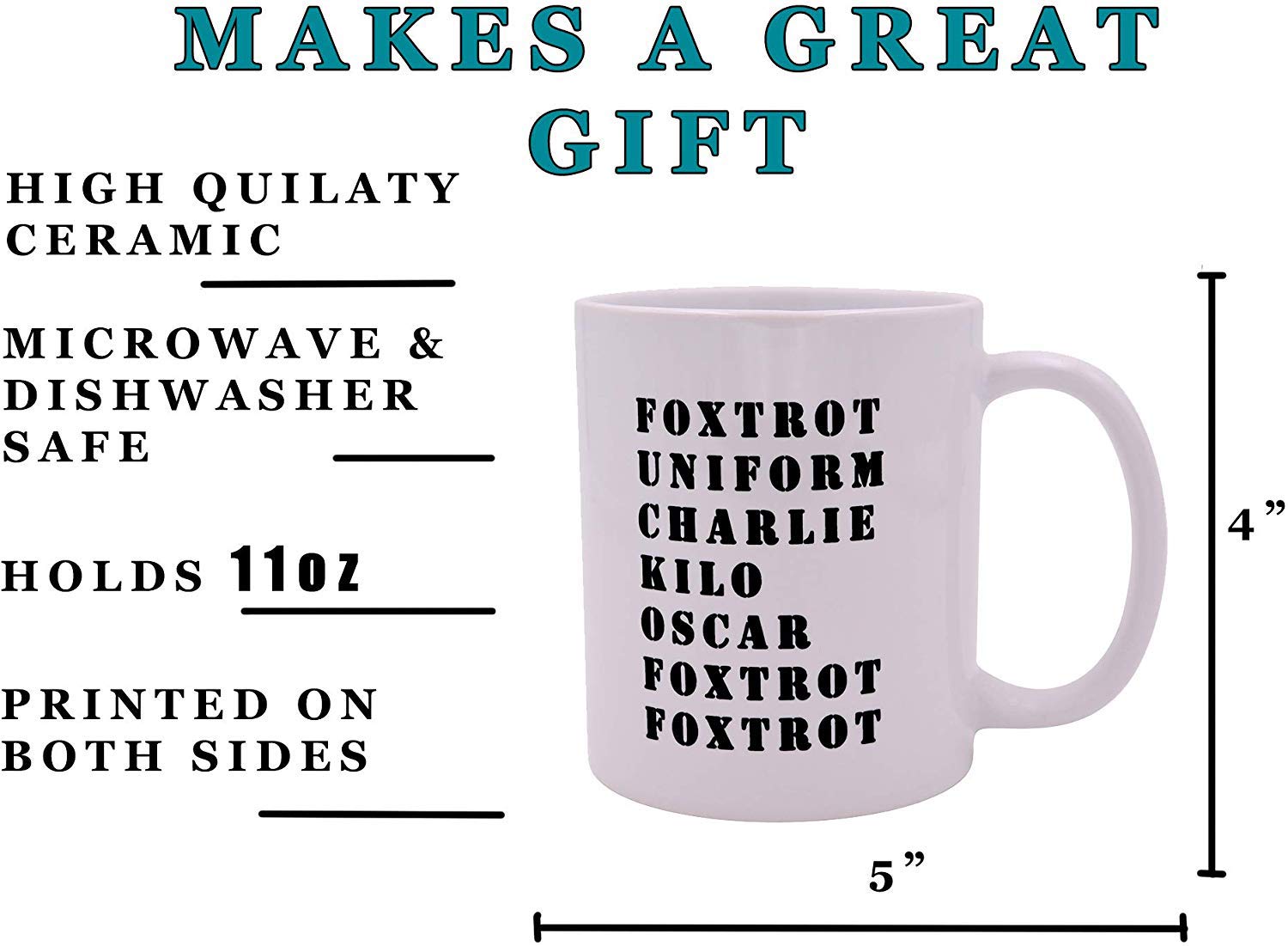 Rogue River Tactical Funny Coffee Mug Military Alphabet Novelty Cup Great Gift Idea For Military Veteran