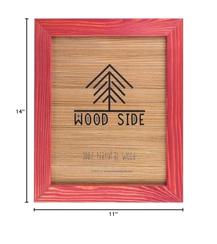 Rustic Wooden Picture Frame 11x14 Inch- 100% Natural Solid Eco Distressed Wood for Wall Mounting Photo Frame - Red