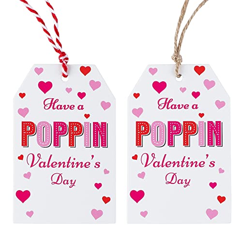 Valentines Day Tags,Have a Poppin Valentine's Day Gift Tags,100 Pcs Paper Gift Tags with String,for Valentine's Day Gift Decor,Party Favor Bags