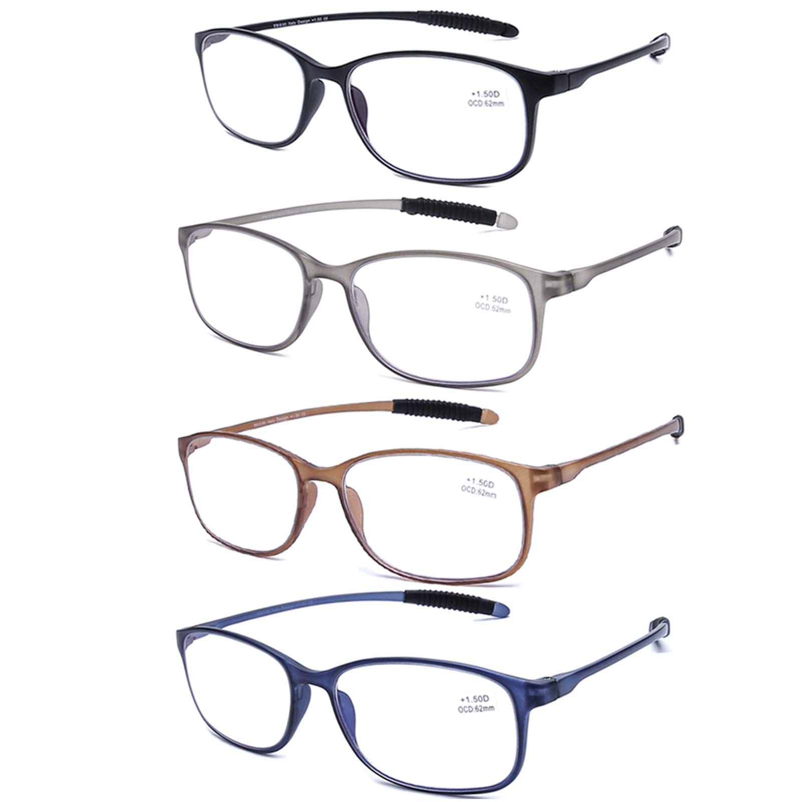 AQWANO 4 Pack Computer Reading Glasses Men Women Blue Light Blocking, Lightweight TR90 Flexible Frame Readers Glasses Anti Glare, 2.75