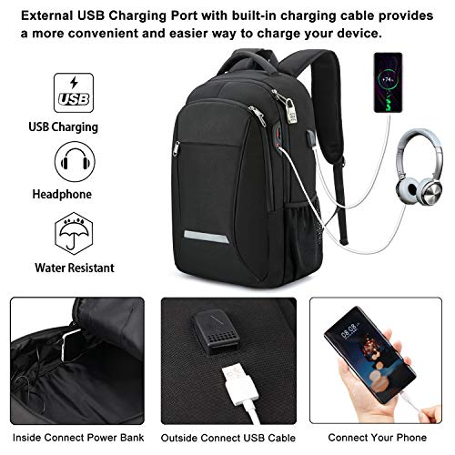 XQXA Laptop Backpack, Travel Backpack for Men & Women with USB Charging Port, Water Resistant Anti Theft College Computer Back Pack Bag Fits Up to 17 Inch Laptop- Black