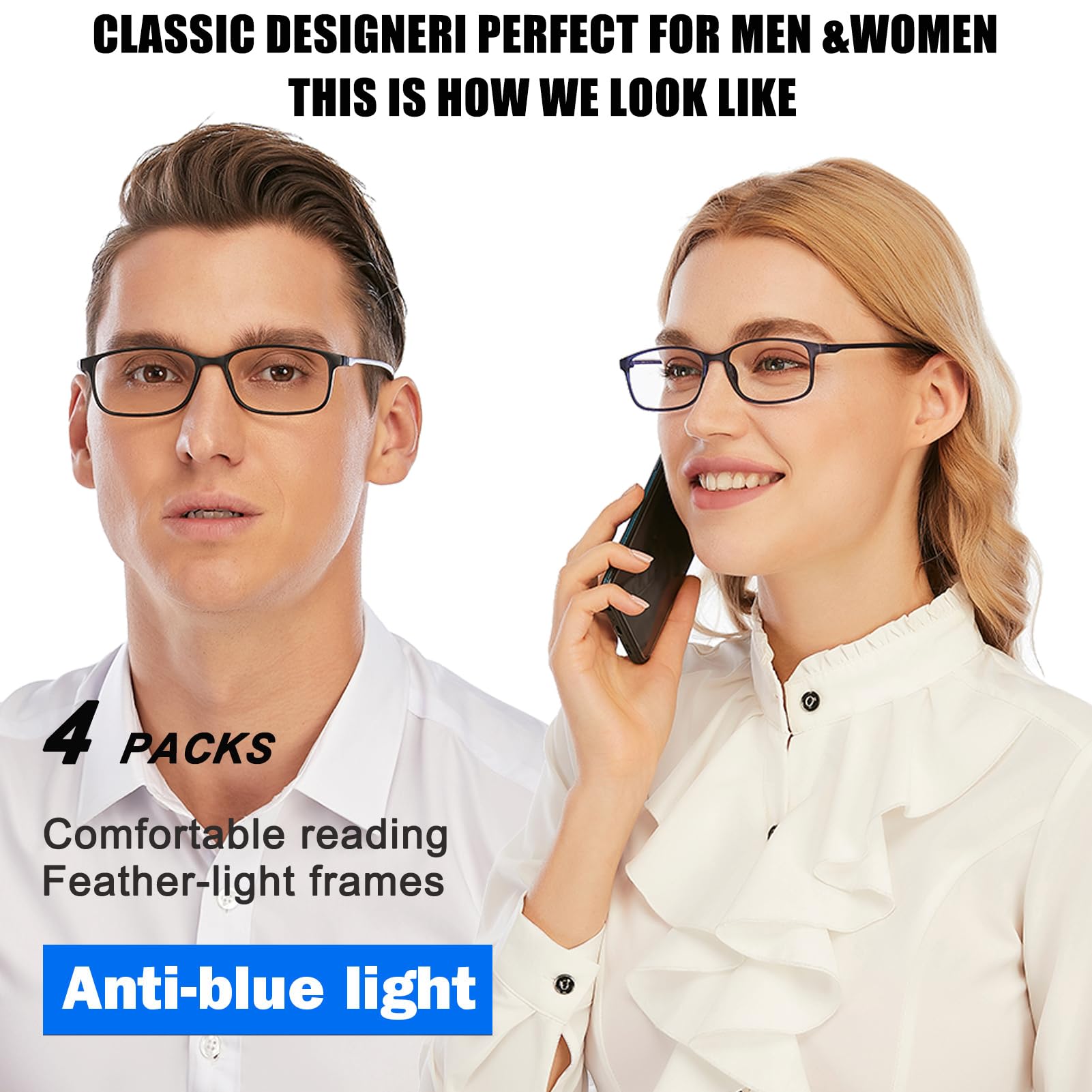 AQWANO 4 Pack Computer Reading Glasses Men Women Blue Light Blocking, Lightweight TR90 Flexible Frame Readers Glasses Anti Glare, 2.75