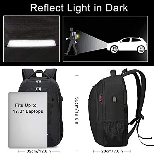XQXA Laptop Backpack, Travel Backpack for Men & Women with USB Charging Port, Water Resistant Anti Theft College Computer Back Pack Bag Fits Up to 17 Inch Laptop- Black