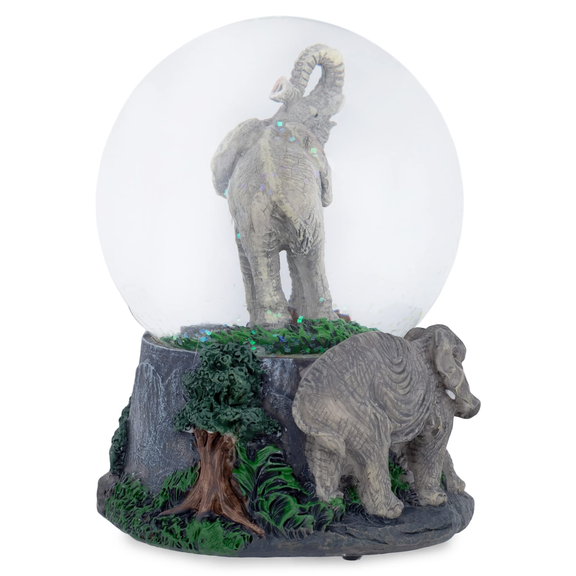 Elanze Designs Elephant Pride Family 100MM Sturdy Wind Up Musical Glitter Water Snow Globe Magical Tabletop Dresser Nightstand Figurine Decoration Plays Tune Born Free