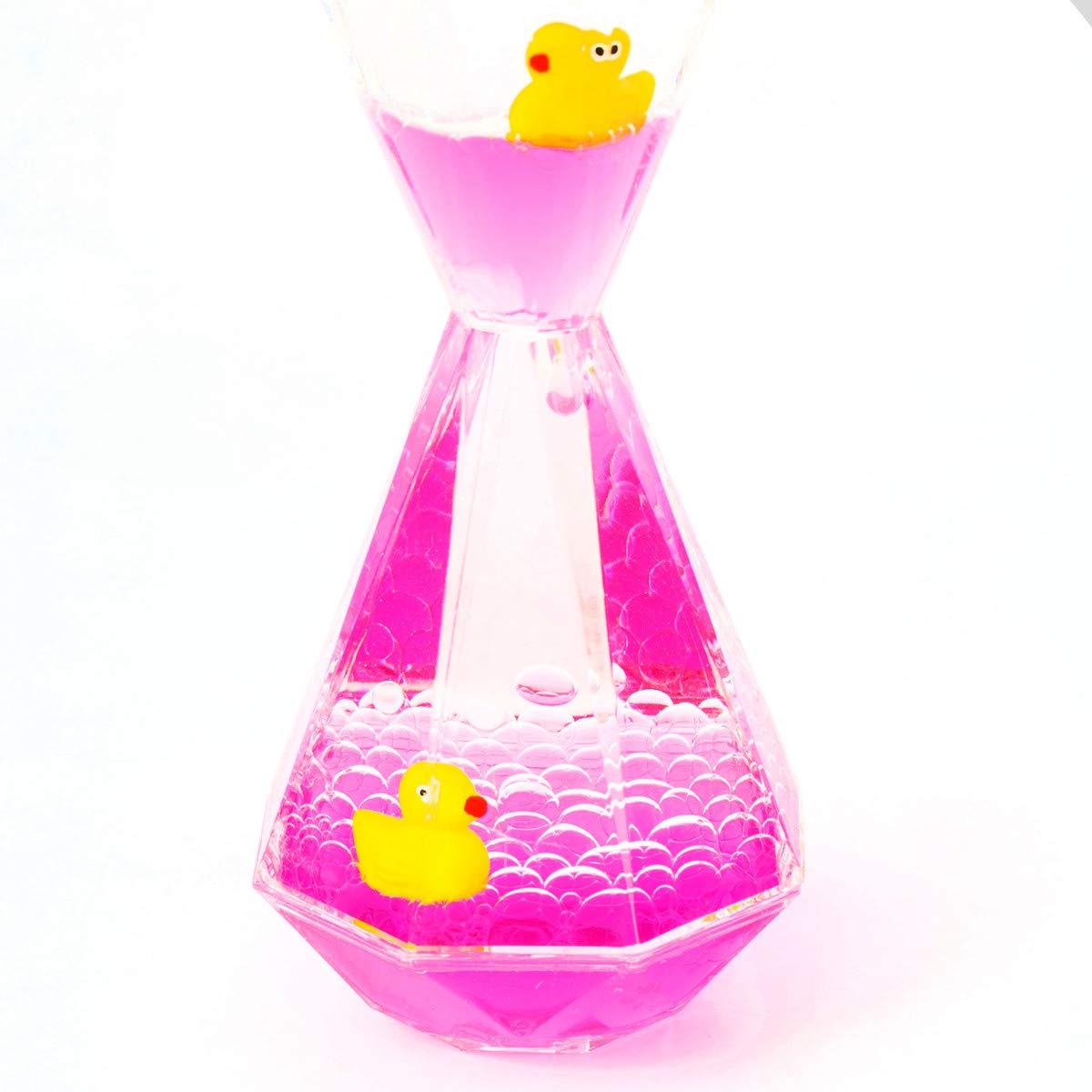 YUE Motion Liquid Motion Bubbler Floating Sea Creatures, Diamond Shaped Liquid Timer for Fidget Toy,Autism Toys, Children Activity, Calming Relaxing and Home Ornament (Purple Liquid with Duck Toys)