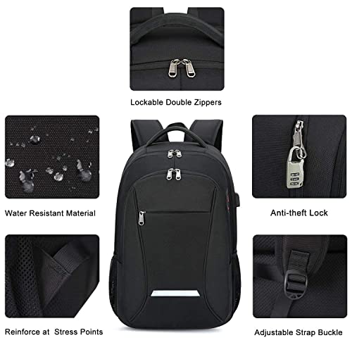 XQXA Laptop Backpack, Travel Backpack for Men & Women with USB Charging Port, Water Resistant Anti Theft College Computer Back Pack Bag Fits Up to 17 Inch Laptop- Black