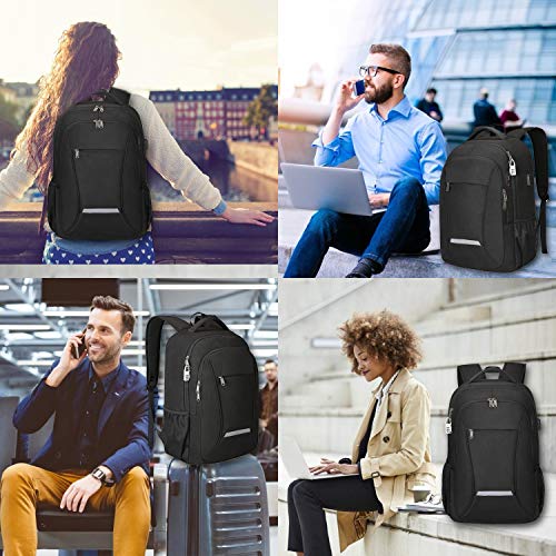 XQXA Laptop Backpack, Travel Backpack for Men & Women with USB Charging Port, Water Resistant Anti Theft College Computer Back Pack Bag Fits Up to 17 Inch Laptop- Black