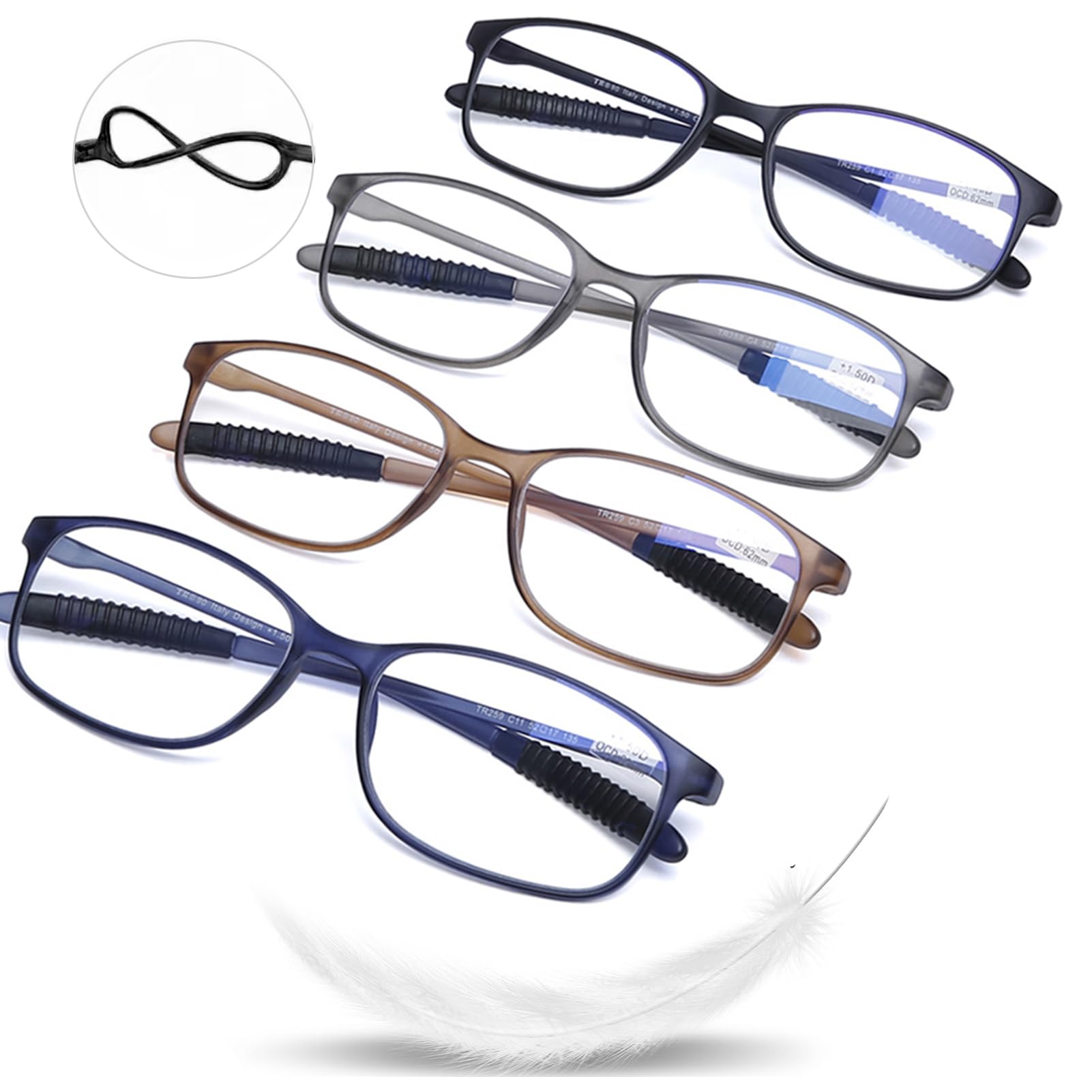 AQWANO 4 Pack Computer Reading Glasses Men Women Blue Light Blocking, Lightweight TR90 Flexible Frame Readers Glasses Anti Glare, 2.75