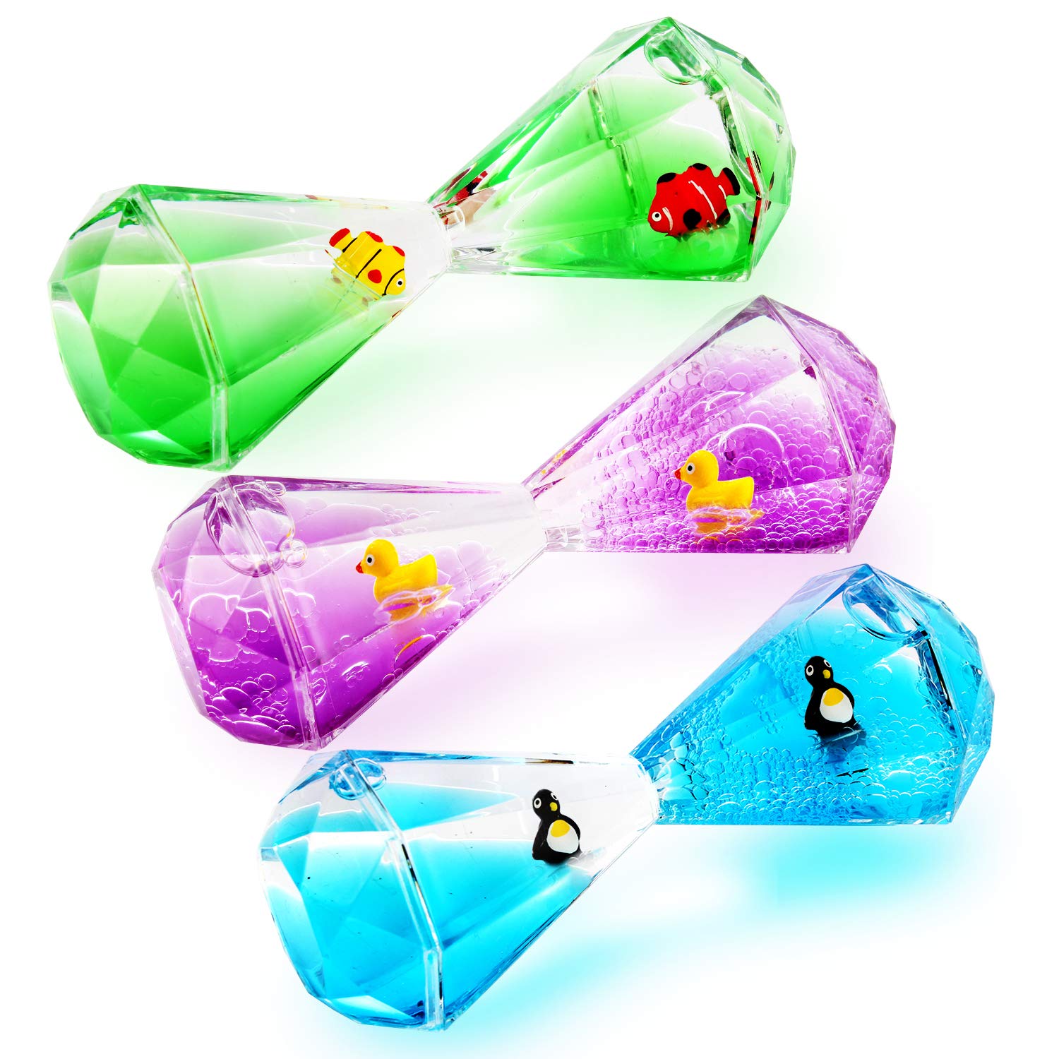 YUE Motion Liquid Motion Bubbler Floating Sea Creatures, Diamond Shaped Liquid Timer for Fidget Toy,Autism Toys, Children Activity, Calming Relaxing and Home Ornament (Purple Liquid with Duck Toys)