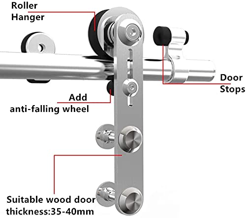 CCJH 5FT Stainless Steel Sliding Barn Door Hardware Track Kit Heavy Duty for Single Wood Door (Round Shape Hanger)