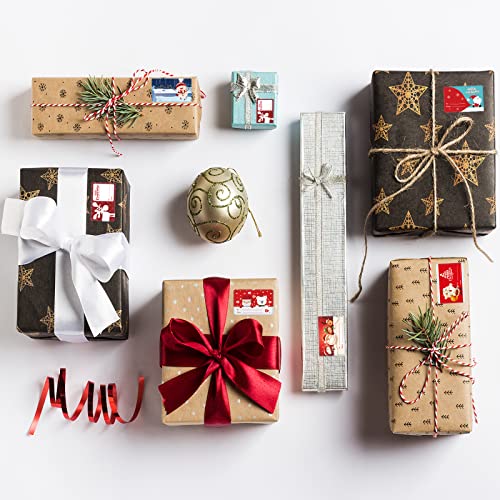 300 PCS Christmas Gift Tags ,Christmas Stickers,Self Adhesive Name Tags Christmas Wrapping Paper Stickers with 6 Designs Write On Then Peel & Presents
