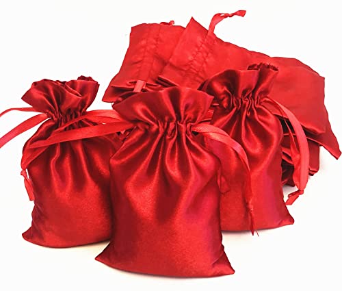 50 pcs 4"x 6" Wine red satin gift bag, candy bag, jewelry bag, Wedding Gift Drawstring Bag, baby shower party Christmas gift bag (Wine red) (Wine red)
