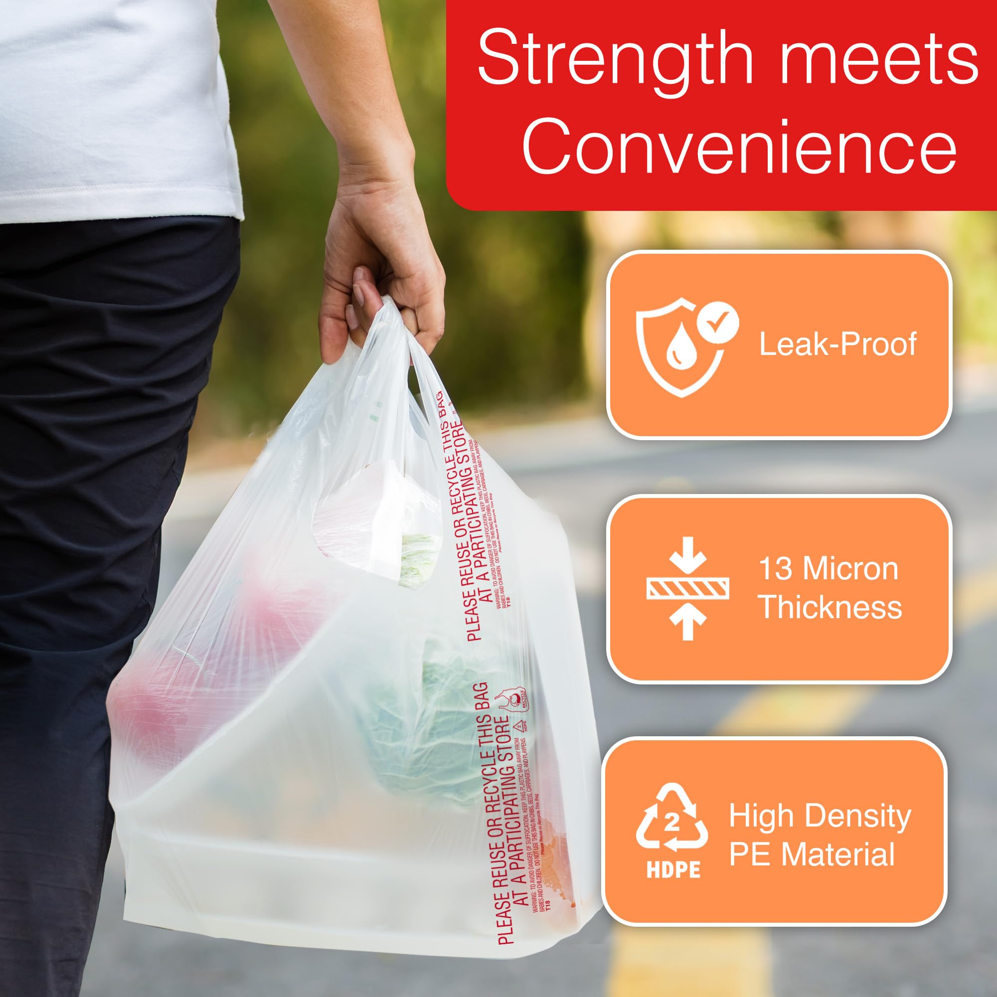 Reli. T-Shirt Bags (300 Count) Plastic Bags - Bulk Grocery & Shopping - White T-Shirt Sacks in Bulk (11.5" x 6.5" x 21")