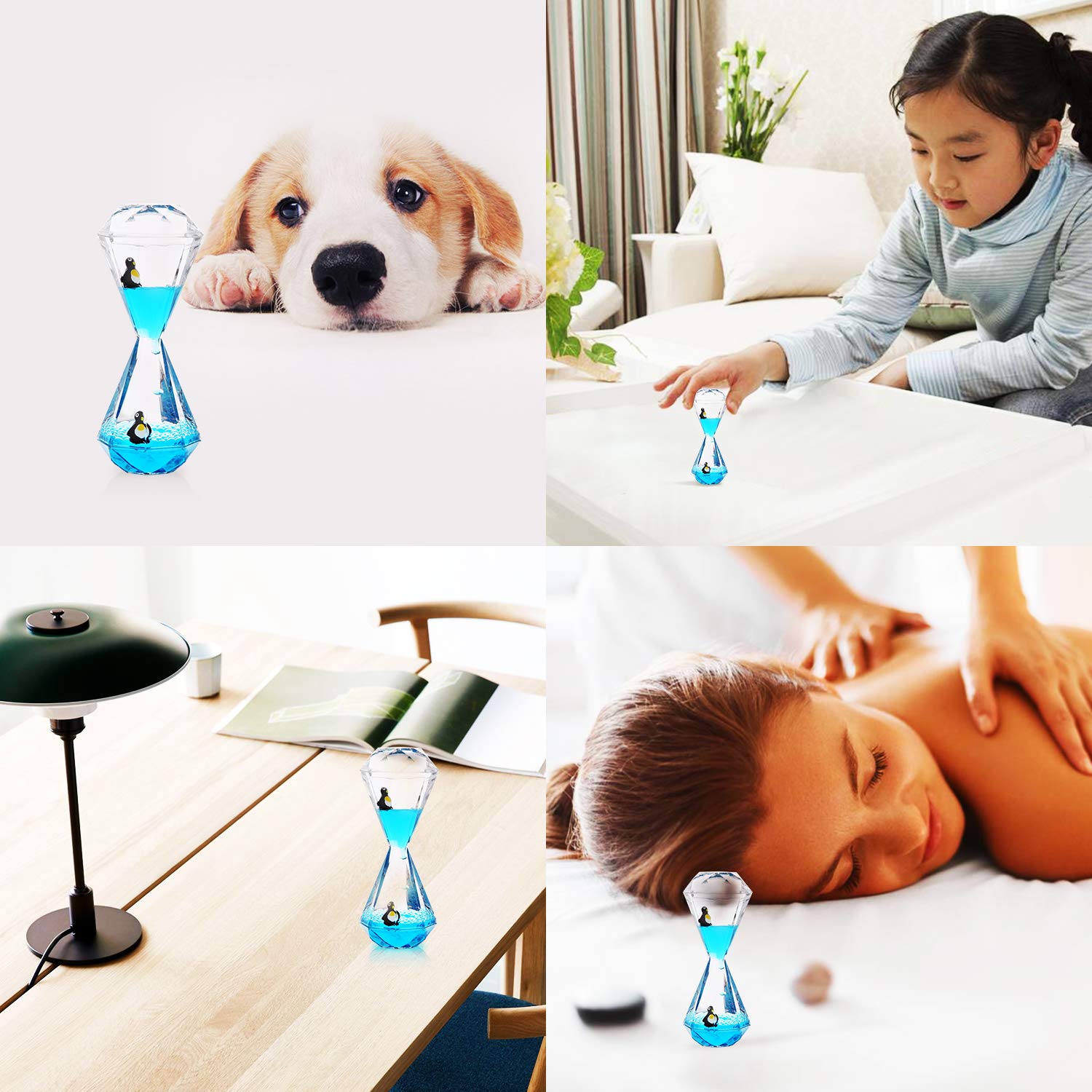 YUE Motion Liquid Motion Bubbler Floating Sea Creatures, Diamond Shaped Liquid Timer for Fidget Toy,Autism Toys, Children Activity, Calming Relaxing and Home Ornament (Purple Liquid with Duck Toys)