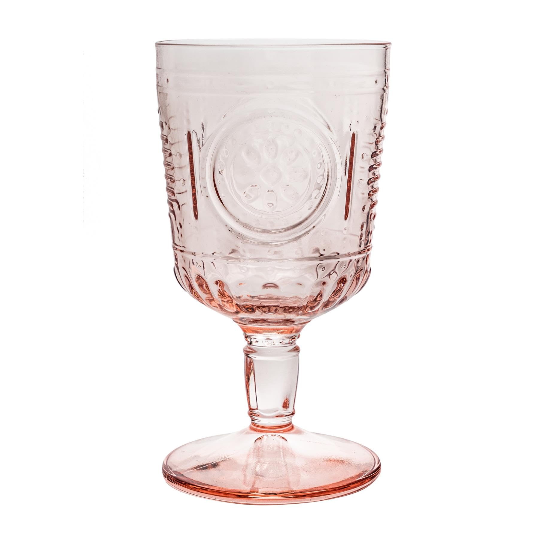 Bormioli Rocco Romantic Set Of 4 Stemware Glasses, 10.75 Oz. Colored Crystal Glass, Cotton Candy Pink, Made In Italy.