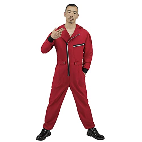 Men Red Jumpsuit Cosplay Costume for Halloween Role Playing Dressing up Adults Money Outfit S-XXL (X-Large)