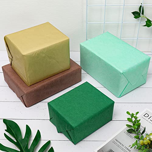 Whaline 100 Sheet Assorted Tissue Paper Folded Flat Green Gold Brown Gift Wrapping Paper Art Paper for St Patrick's Day DIY Gift Wrapping Birthday Easter Baby Shower Wedding Craft Making, 14 x 20 in