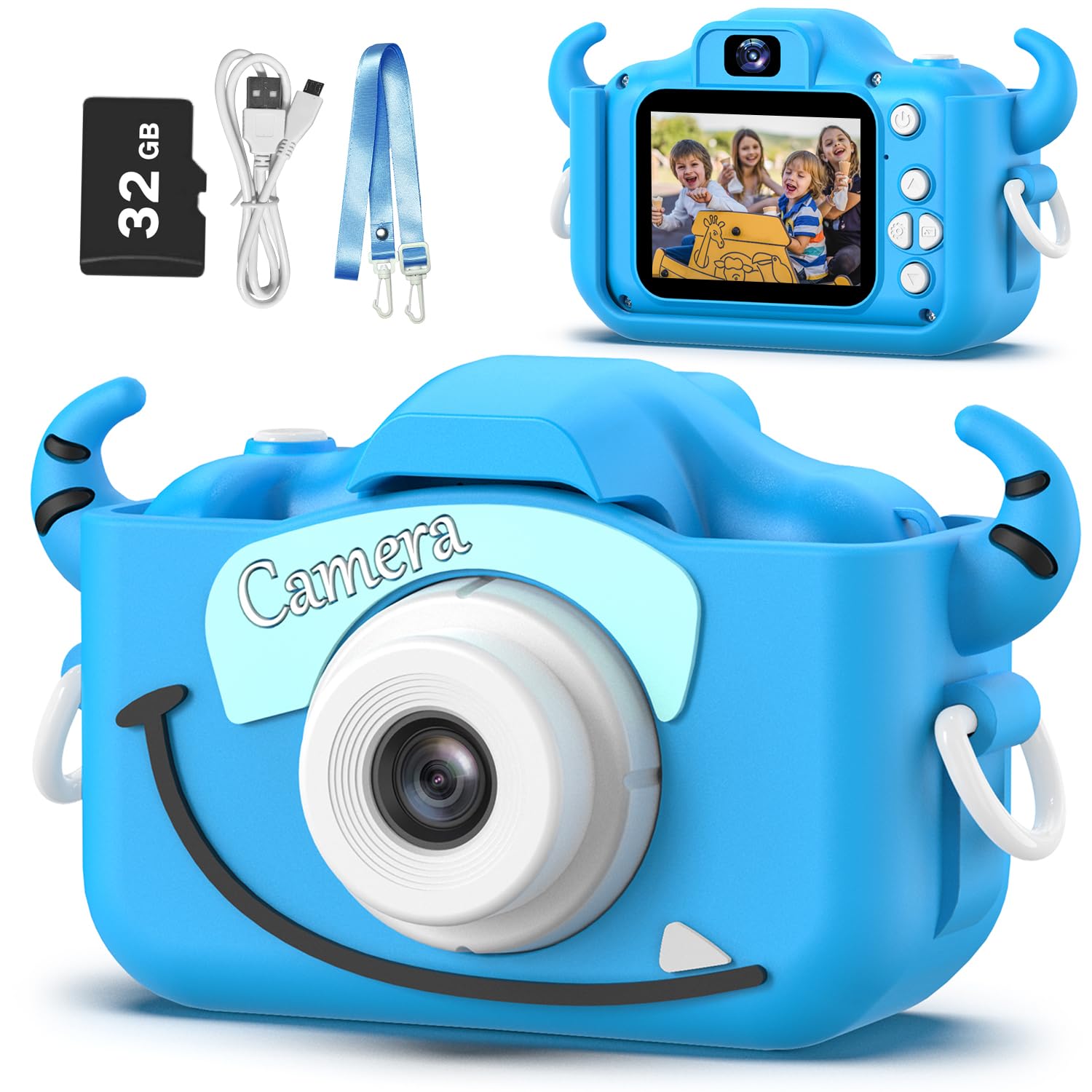 Goopow Kids Camera Toys for 3-8 Year Old Girls Boys,Children Digital Video Camcorder Camera with Cartoon Soft Cover, Best Chritmas Birthday Festival Gift for Kids - 32G SD Card Included