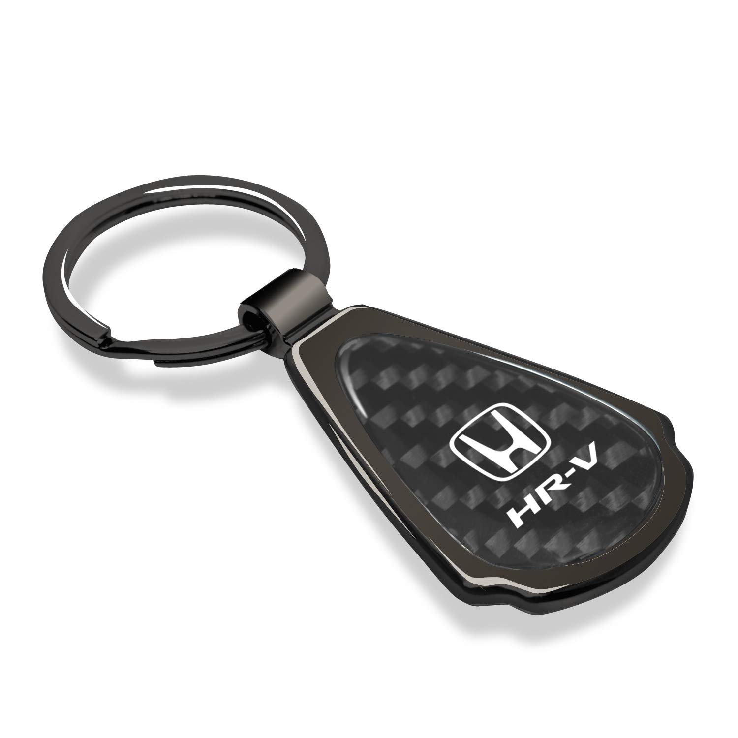 iPick Image Compatible with Honda HR-V Real Black Carbon Fiber Gunmetal Black Metal Teardrop Key Chain