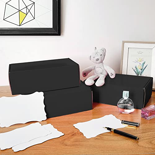12 Pack Small Medium Black Gift Boxes Corrugated Packaging Boxes Mailers for Small Business, Recyclable Cardboard Mailing Boxes with 24 Pieces Blank Gift Cards and Paper Fillers (9x6x3 Inch, Black, 12 Pack)