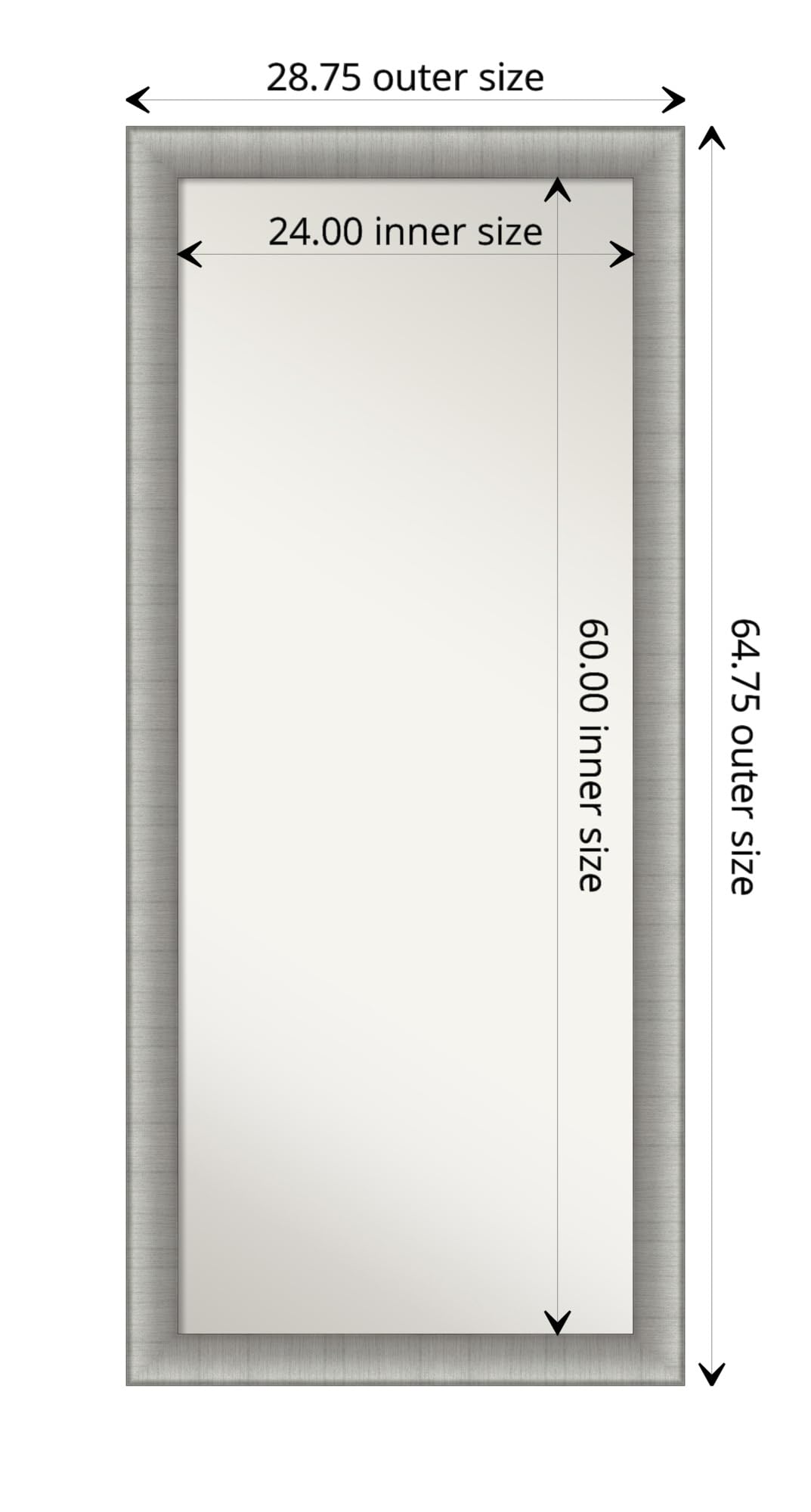Amanti Art Silver Full Length Mirror, 65x29 Elegant Brushed Pewter Tall Free Standing Body Wall Mirror Full Length for Dressing, Casual Frame, Lean on Floor or Hang, Wall Decor from WI, USA